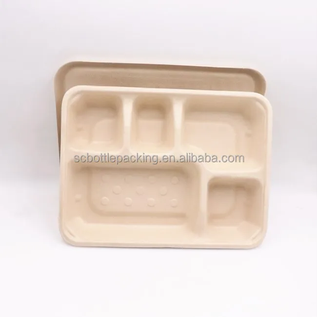Custom Biodegradable Sugarcane Bagasse Plate - 3 Compartment