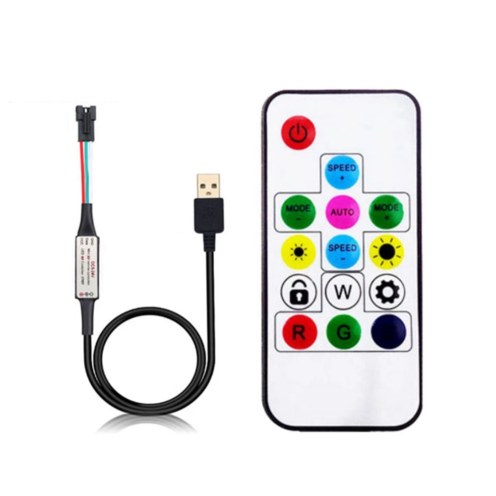 USB 5V WS2812B 2048Pixels RGB LED Dimmer Controller Remote Control 14Key RF For WS2812 3PIN LED ...