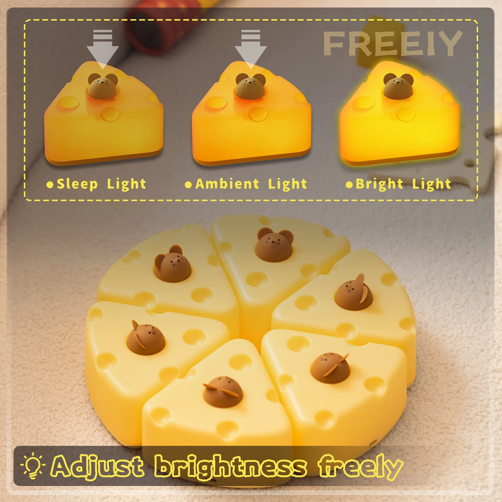 Modern Rechargeable LED Cheese Night Light Colorful and Warm White USB ...