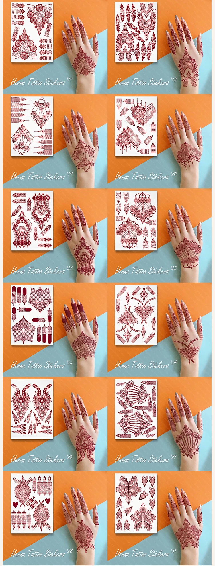 Maroon Henna Tattoo Stickers - Temporary & Waterproof