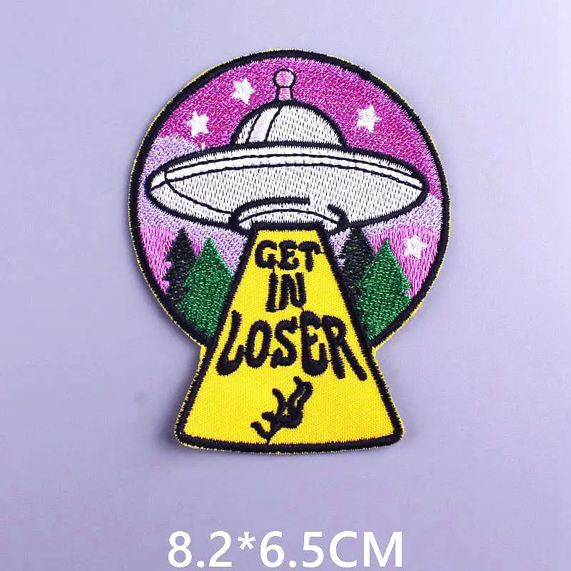 Space UFO Embroidery Iron on Patches for Clothing Aliens