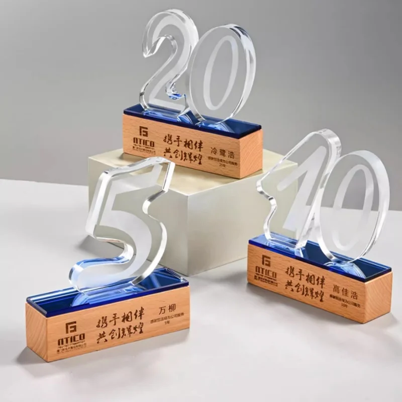 Digital Trophy With Solid Wood Base Medals Customized 5 10 15 20th ...