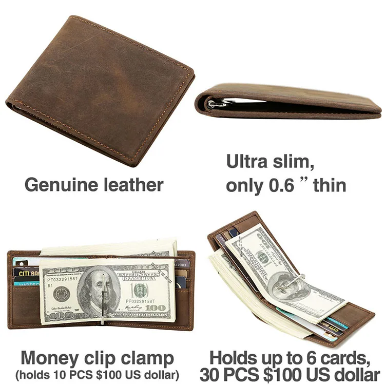 Tiding Custom Men Vintage Crazy Horse Genuine Leather Wallet