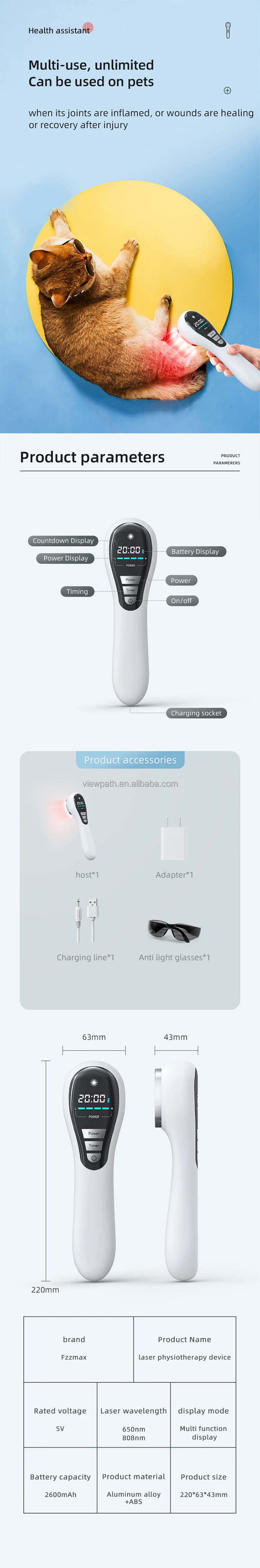 2600mah Rechargeable Diode Laser Physiotherapy Instrument Cold Laser ...