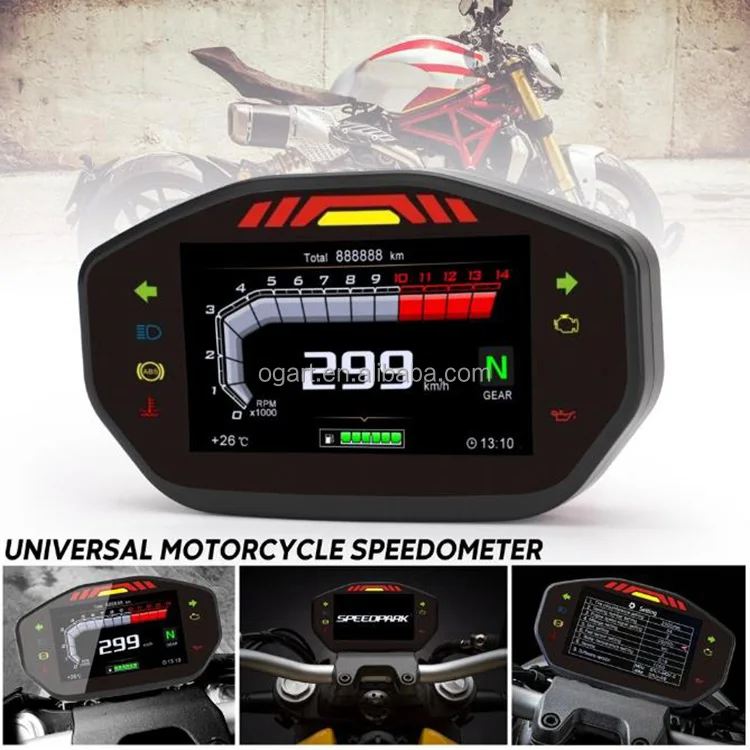 Universal Motor Bike Tachometer Tft Lcd Digital 6 Gear Lcd Motorcycle ...