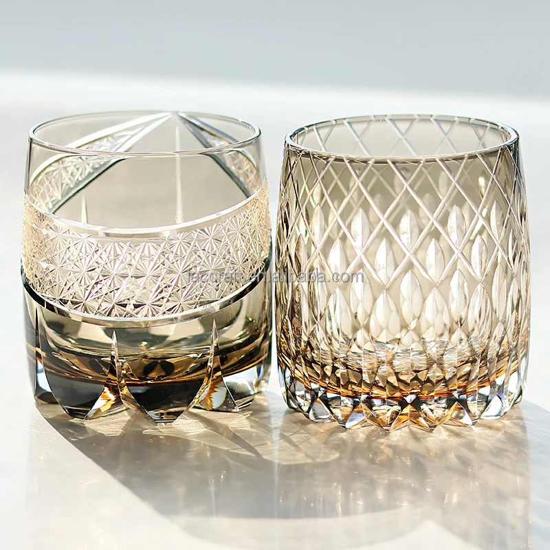 360ml Edo Kiriko Glass Hand Carved Floral Pattern Whisky Glassware ...