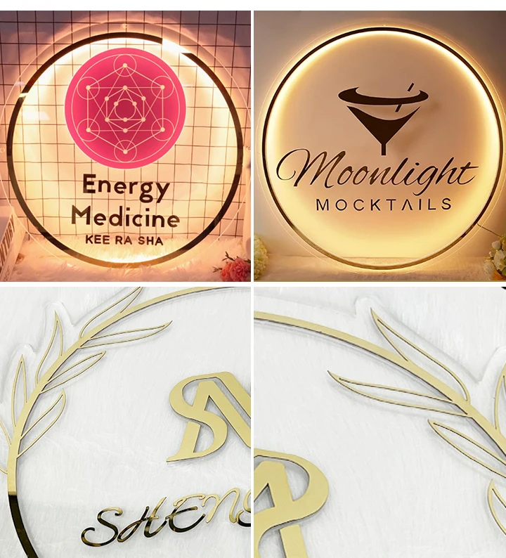 Round Storefront Signs Business Custom Mirror Acrylic Signboard Logo ...