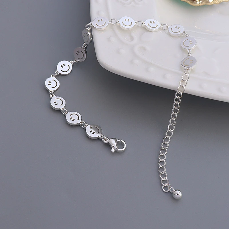 Fashion Stainless Steel Smiley Disc Bracelet Lucky Jewelry 18k Gold ...