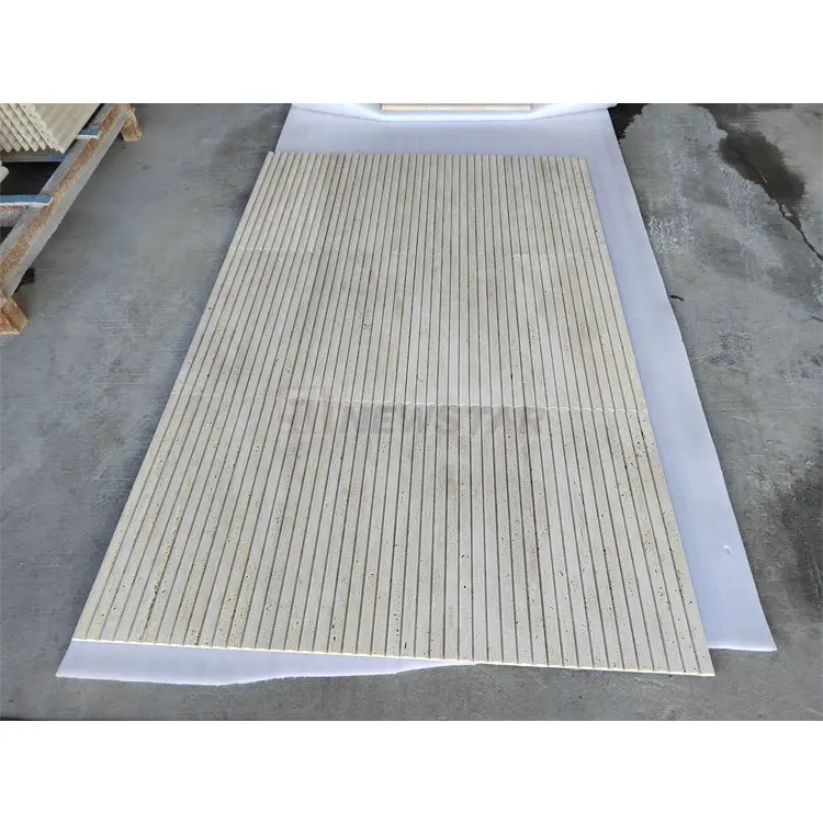 Round carved travertine stone wall cladding exterior interior flute ...