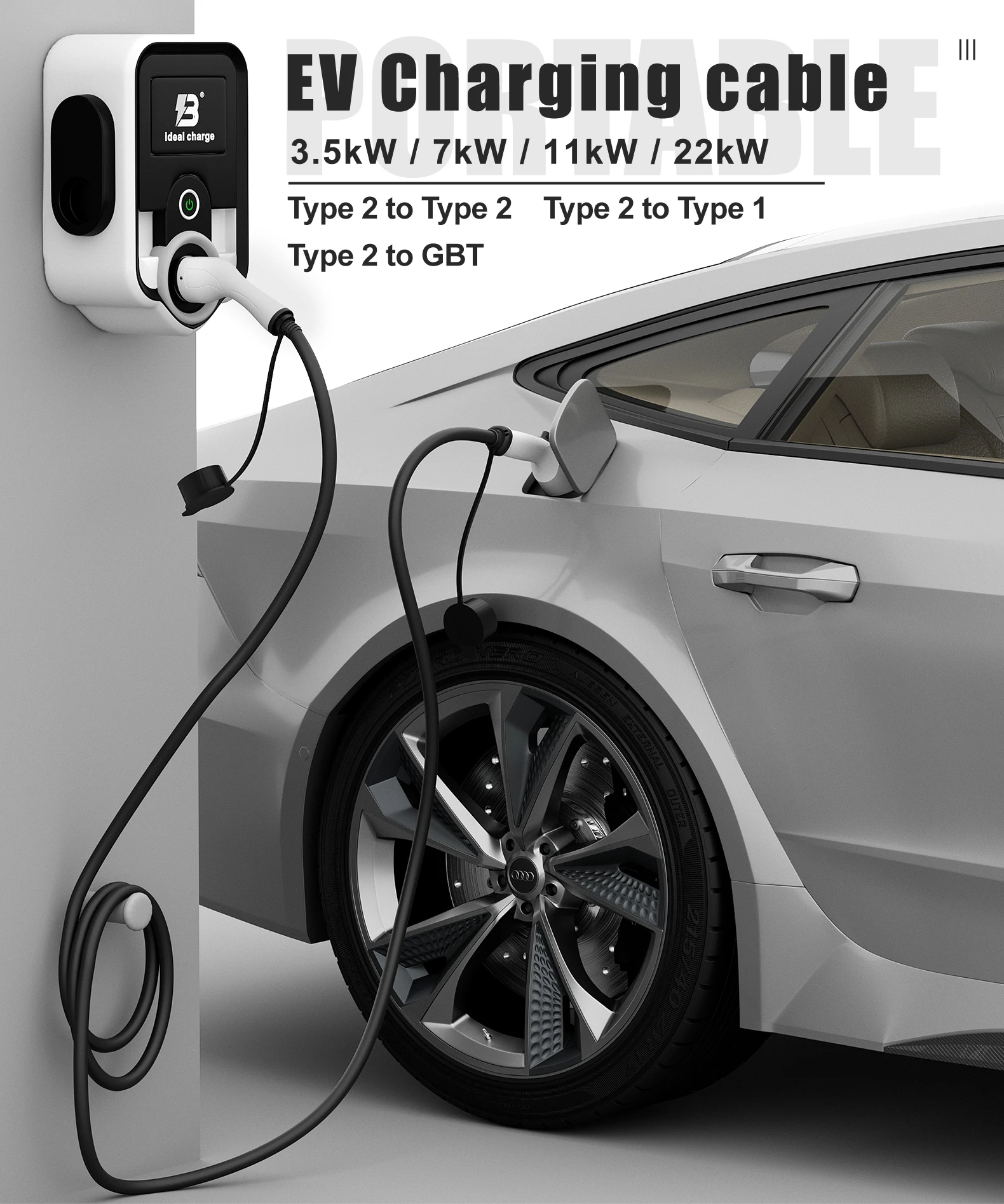 Evse Ev Wallbox 16a 32a Type 2 To Gbt Gb/t Ev Charging Cable 3.5kw 7kw ...