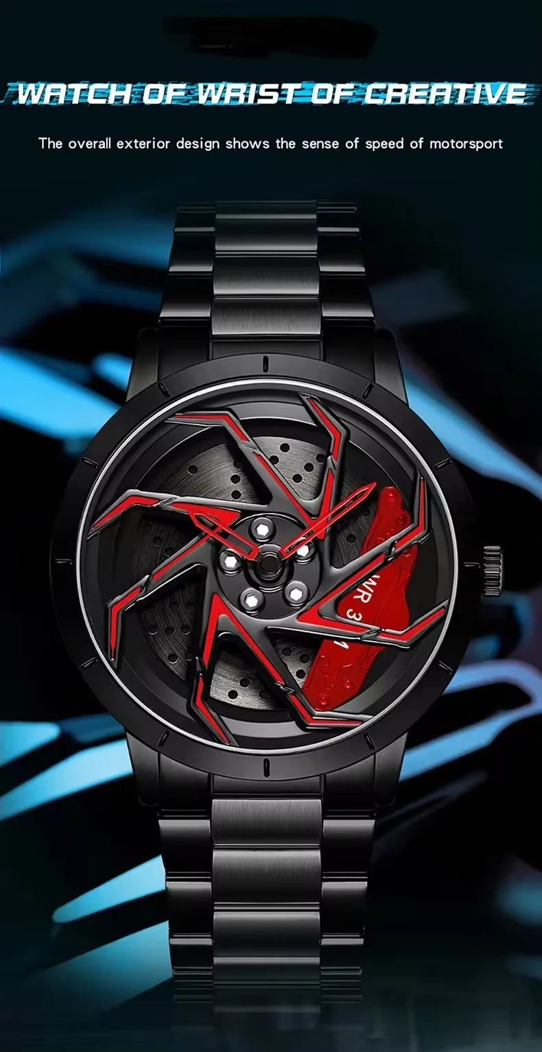 Men's Car Wheel Rim Spinning Watch - Waterproof & Stylish
