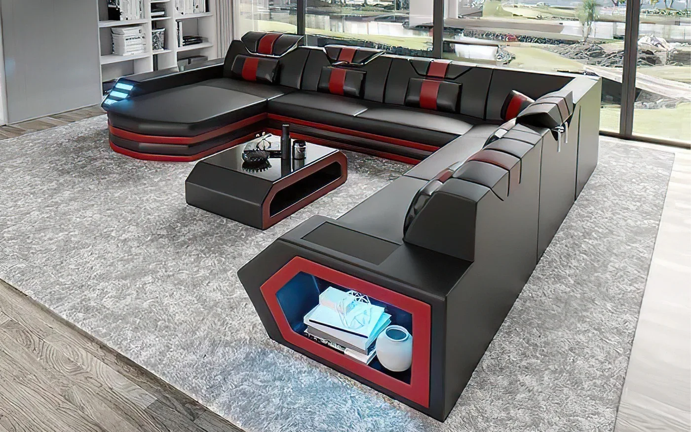 Modern Design Luxury Leather Fabric Sofa With Led Light Music Player ...