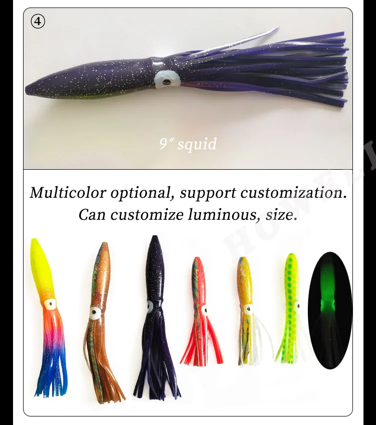 Plane Bait Trolling Set 18pcs Artificial Bait 9" Squid Skirt Rubber Squid Skirts Octopus Soft ...