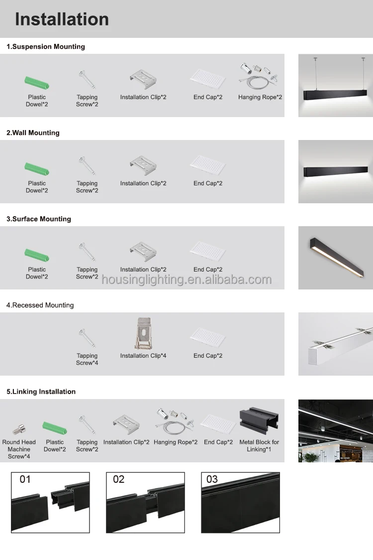 4ft Linkable LED Linear Light LED Tube Light 3000k 6500k Prism Cover ...