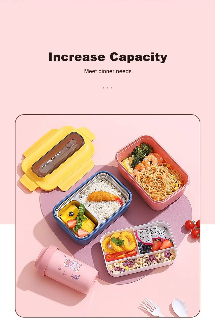 Plastic Office School Lunch Container with Spoon Bento