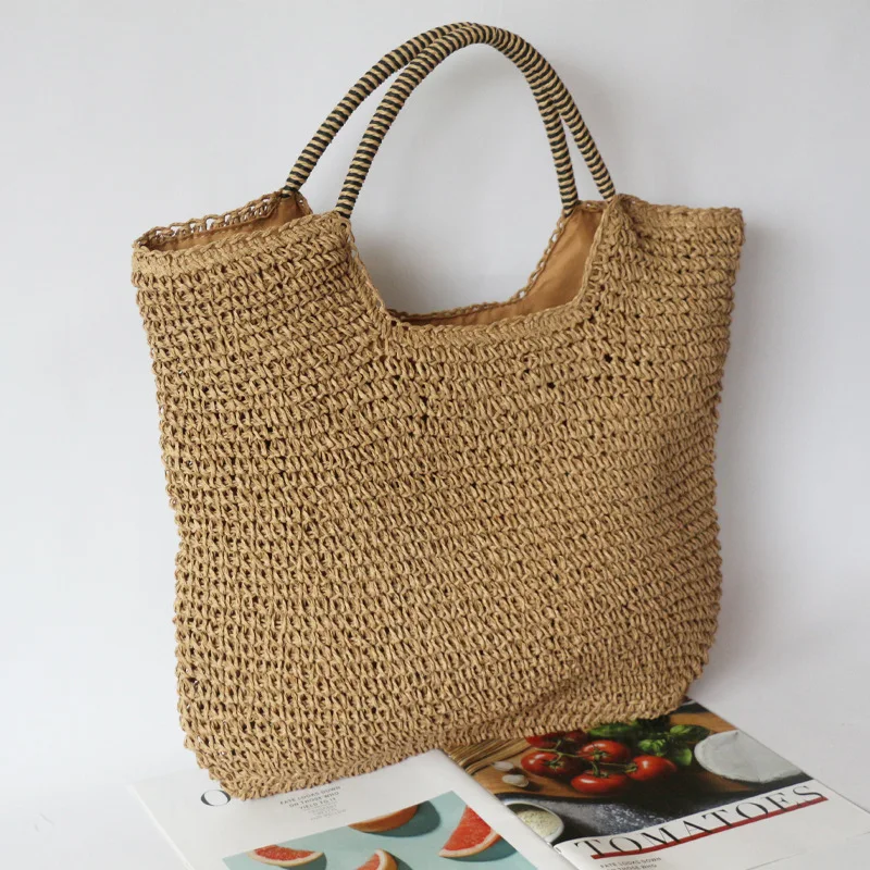 Eco-friendly Portable Large Woven Braided Casual Paper String Tote Bag ...