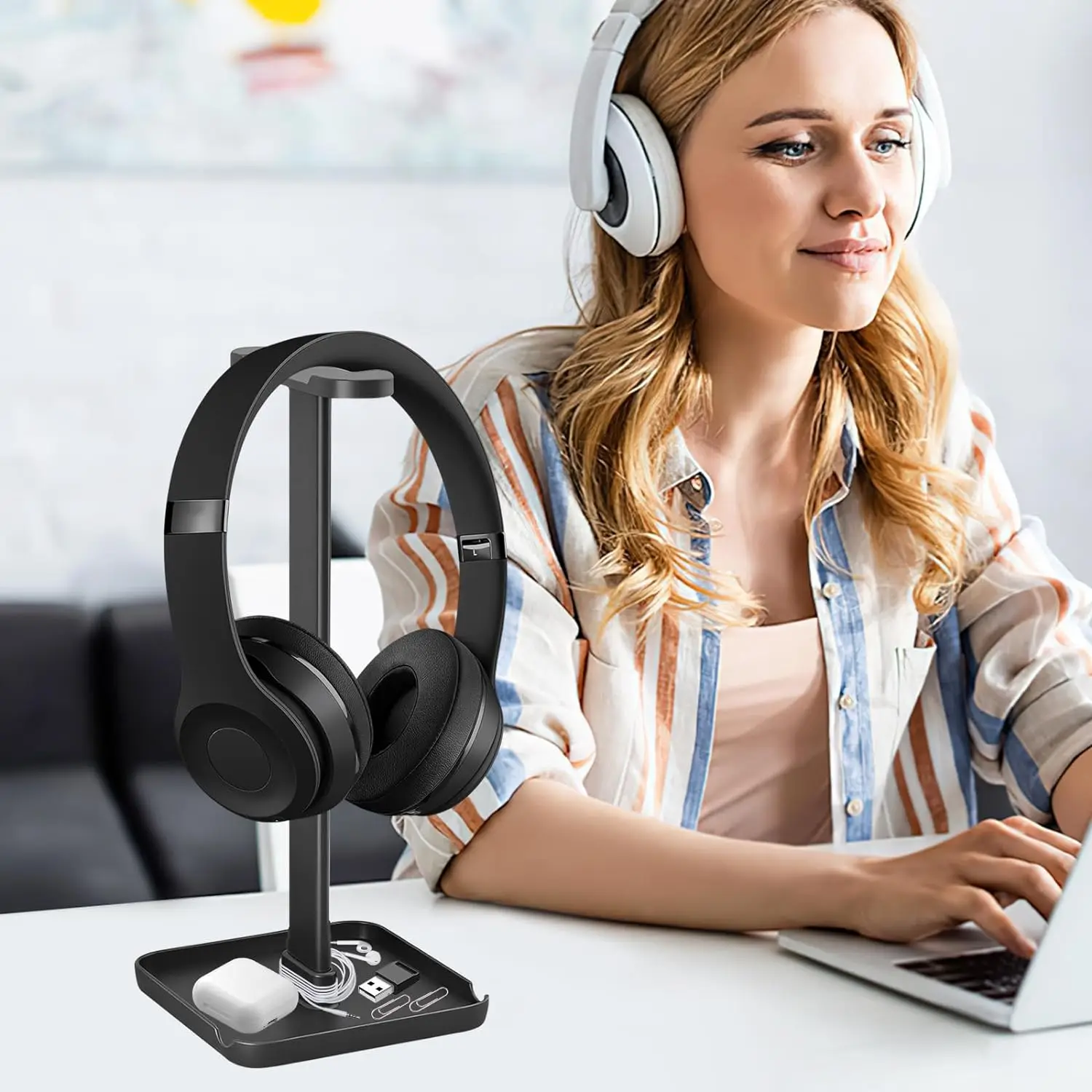 Headphone Stand With Phone Stand Storage Tray Headsets Stand Gaming ...