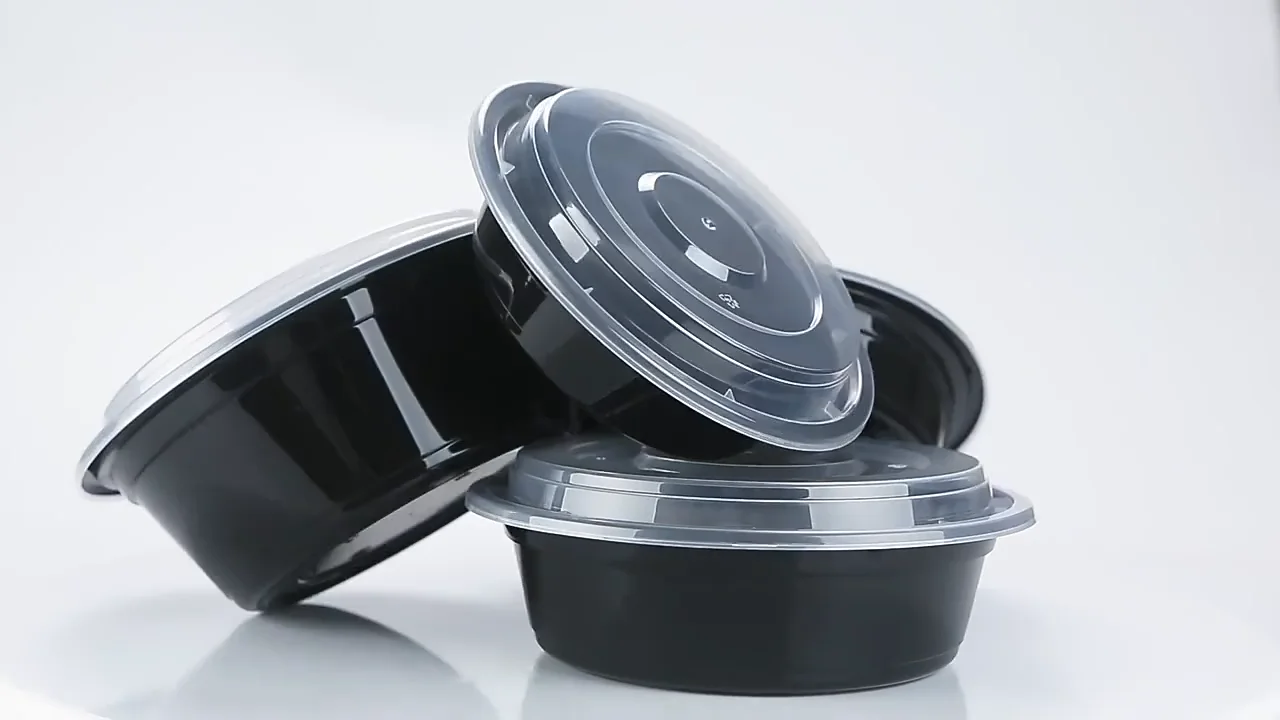 Freshware Reusable 16oz 24oz 32oz 48oz Black Round Pp Plastic Meal Prep ...