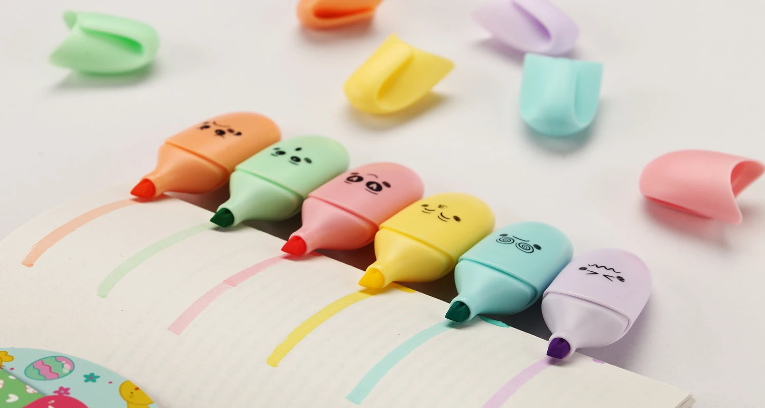 Pastel Mini Highlighter Pens - 6 Colors for School & Office