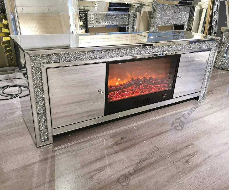 Crushed Diamond TV Stand with Fireplace - Stylish & Functional