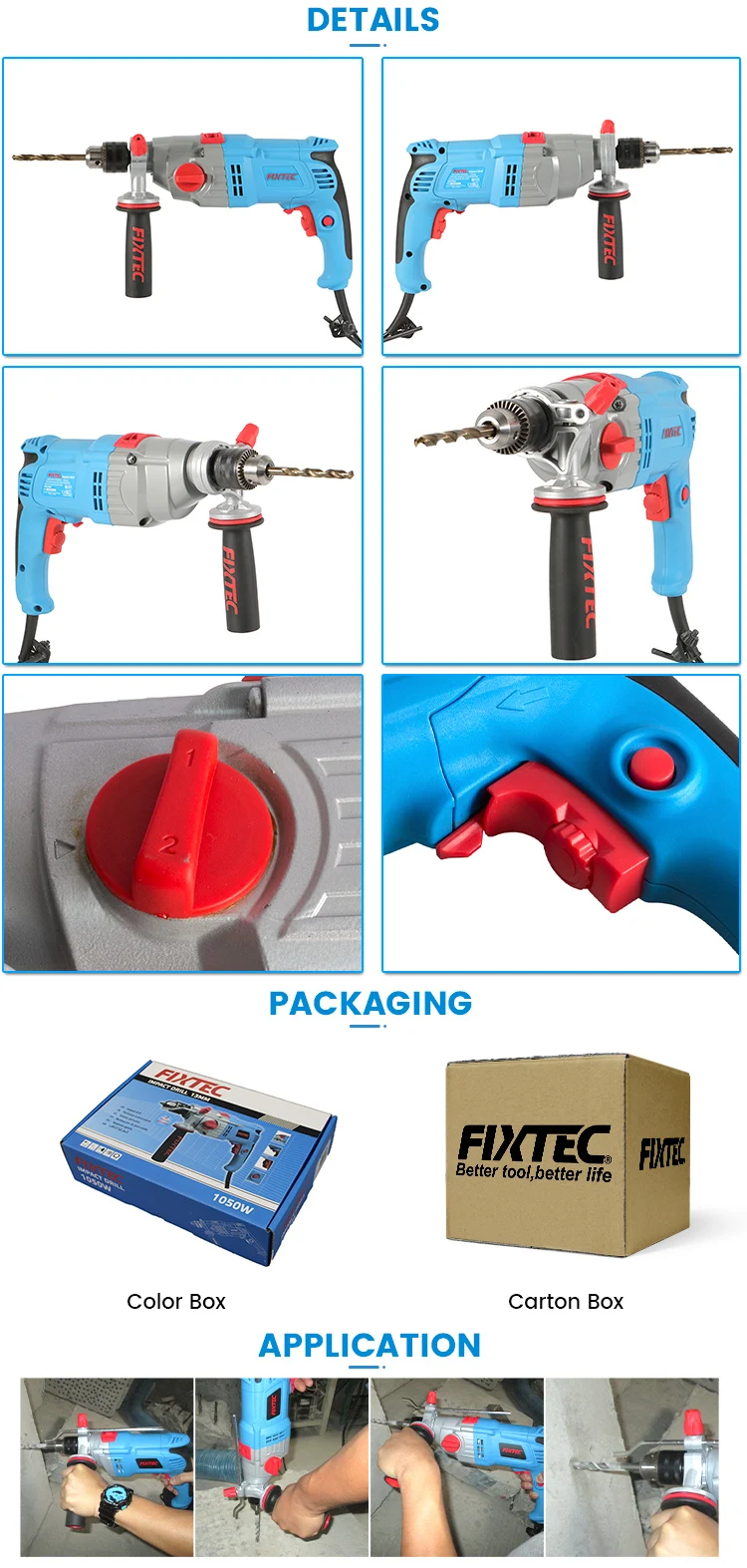Fixtec Professional Power Tools Hand Drill 1050w Electric Drilling ...