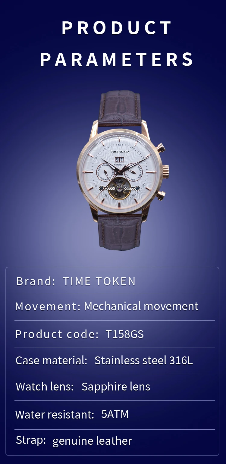 50 Meters Water Resistant Japanese Tourbillon Watch for Men