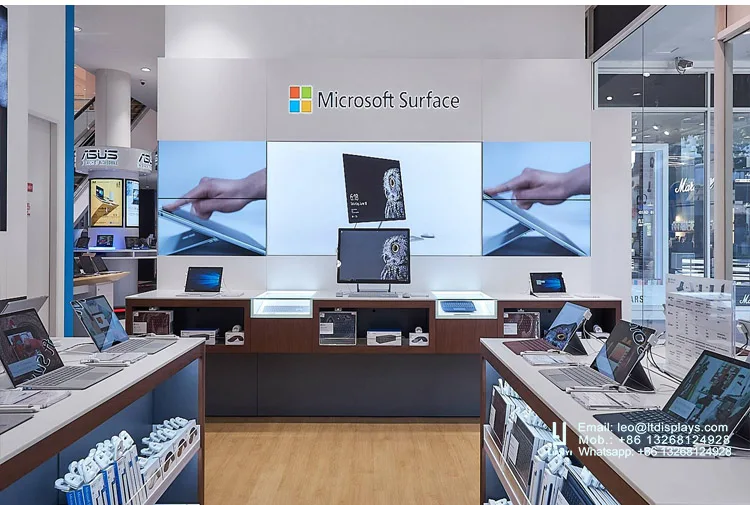 Modern Computer Shop Interior Design Laptop Display Counter Table For ...