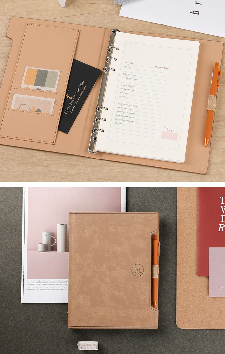 Simple Retro Leather Notepad Creative Multi-function Loose-leaf 6-hole ...