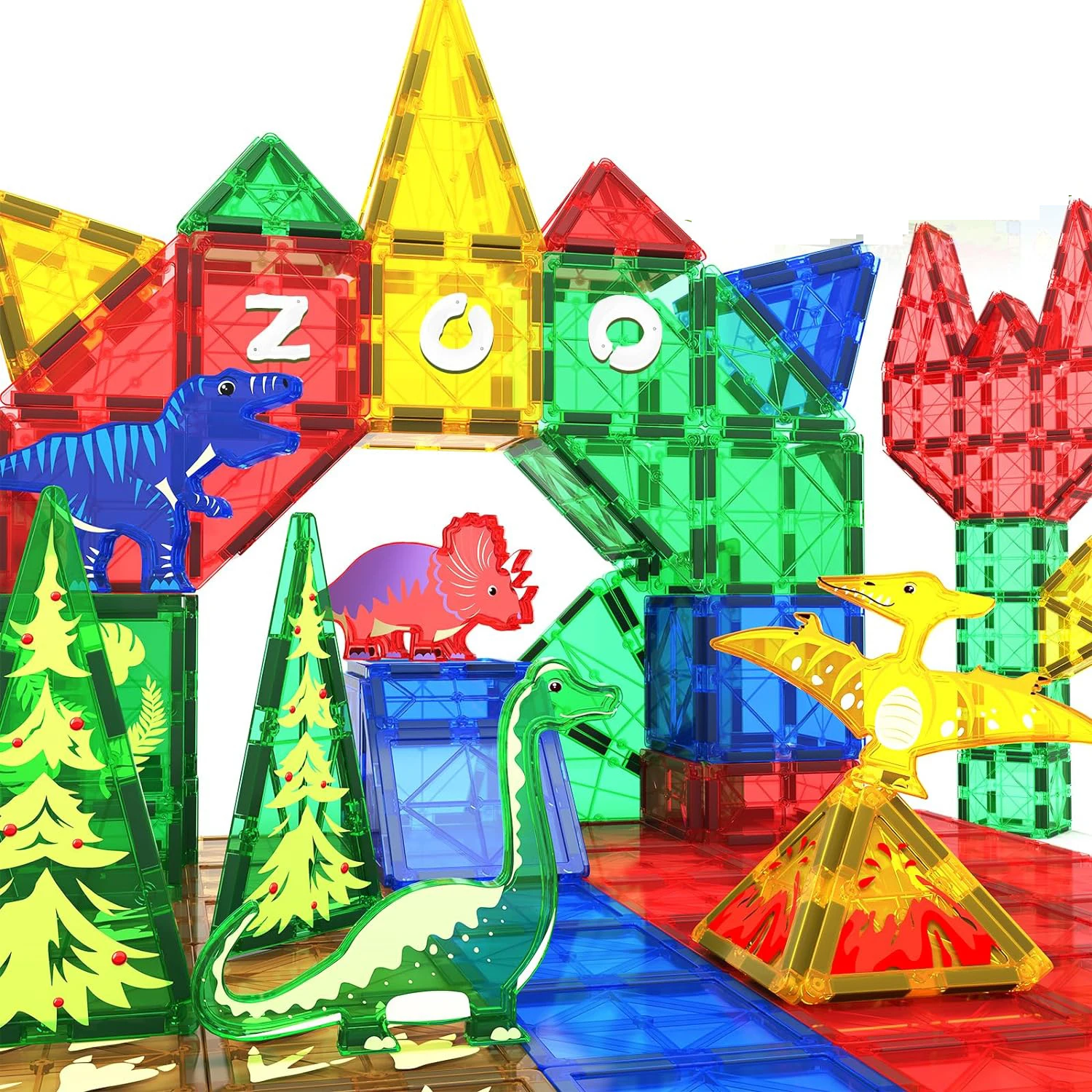 zoo dinosaur Animals Magnetic Building tiles educational colorful 3D ...