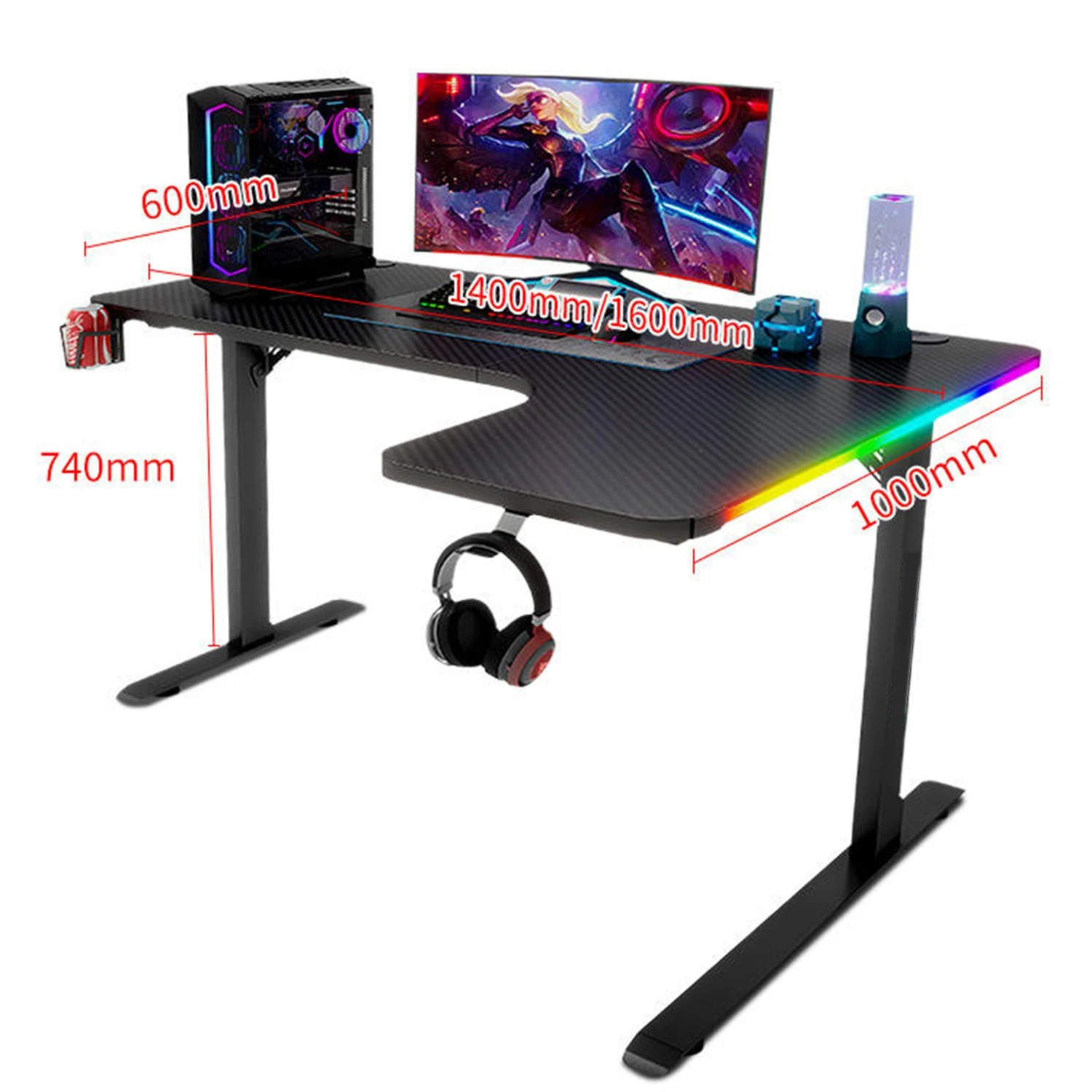 Professional Custom Modern Home Corner Esports Desk L Shaped 160cm RGB ...