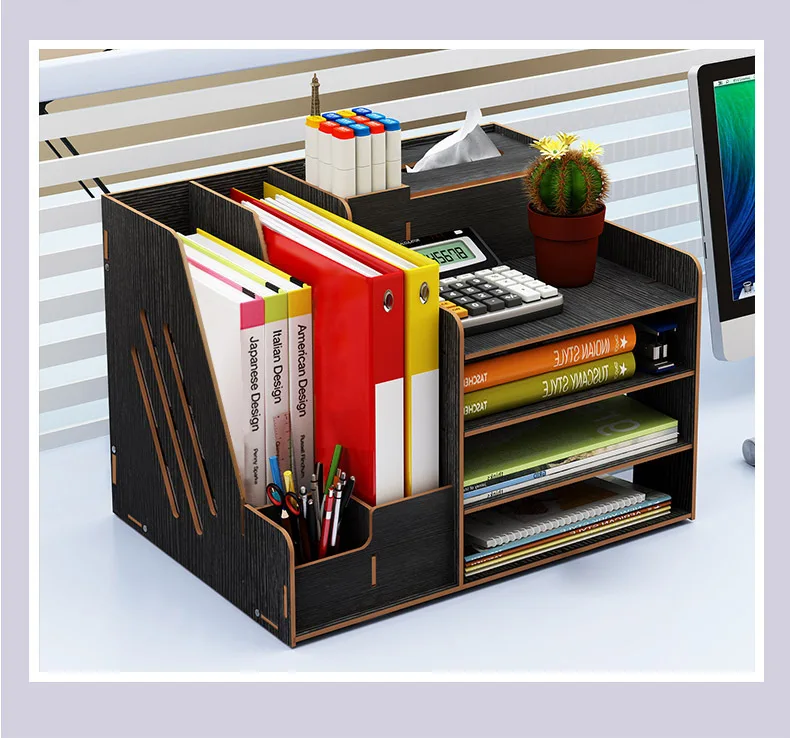 File Cabinet Desktop Storage Bamboo Storage Box Partition Layer Shelves ...