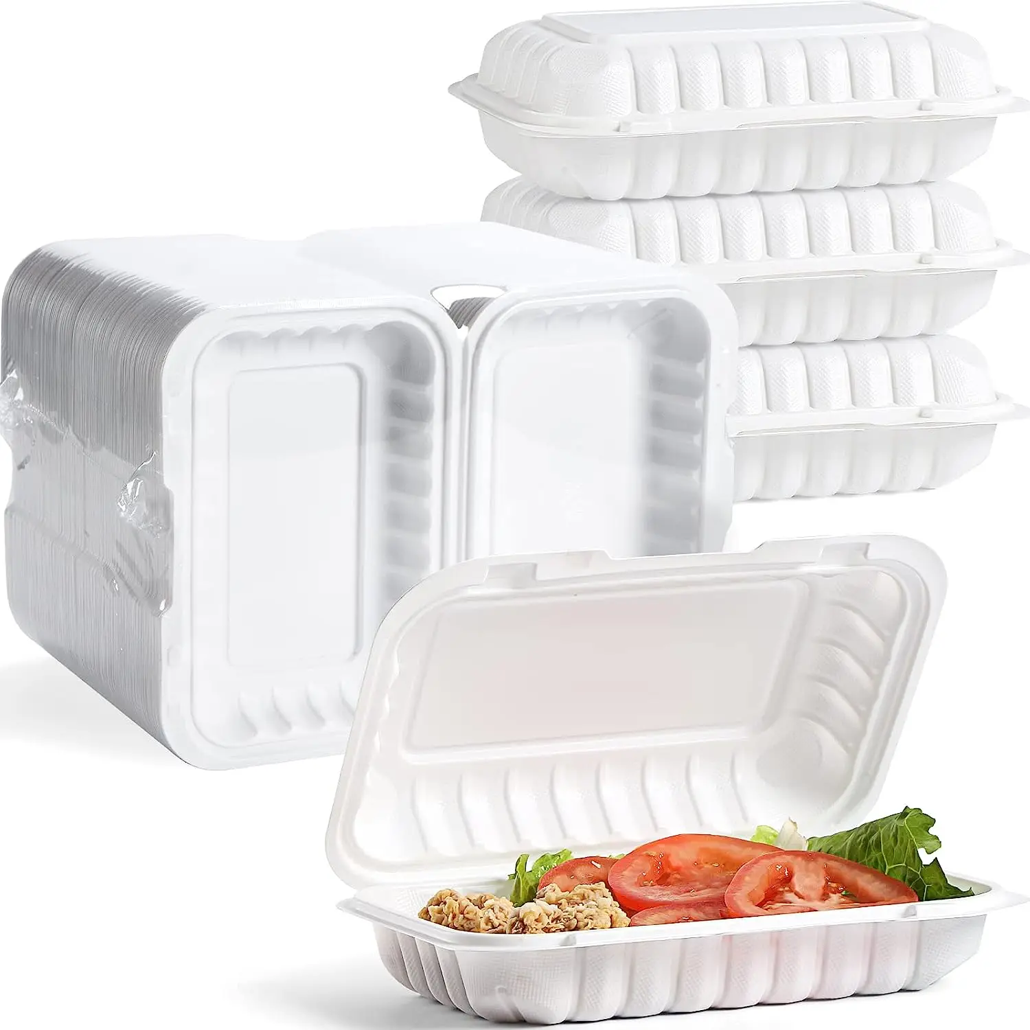 9x6 Inch White Plastic Mfpp 9" Hinged To Go Container Clamshell Take ...