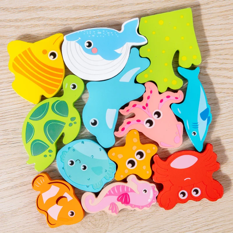 3D Wooden Puzzles - Cartoon Animals for Kids' Education