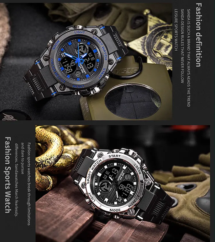 New Sanda 739 Sports Men's Watches Top Brand Luxury Quartz Digital ...