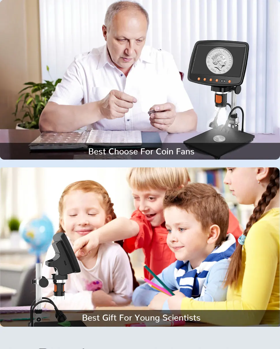 Digital Microscope 1500X Electron Microscope With 7 Inches Screen for ...