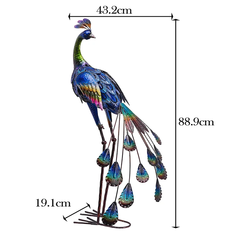 Outdoor Metal Large Standing Peacock Sculpture Ornaments