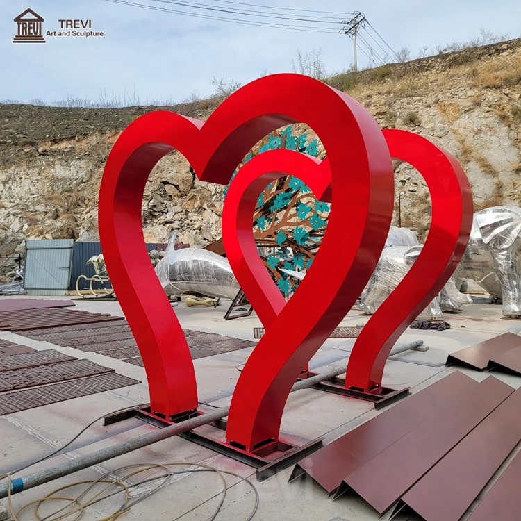 3d Life Size Metal Figure Statue Art Modern Red Heart Love Couple ...