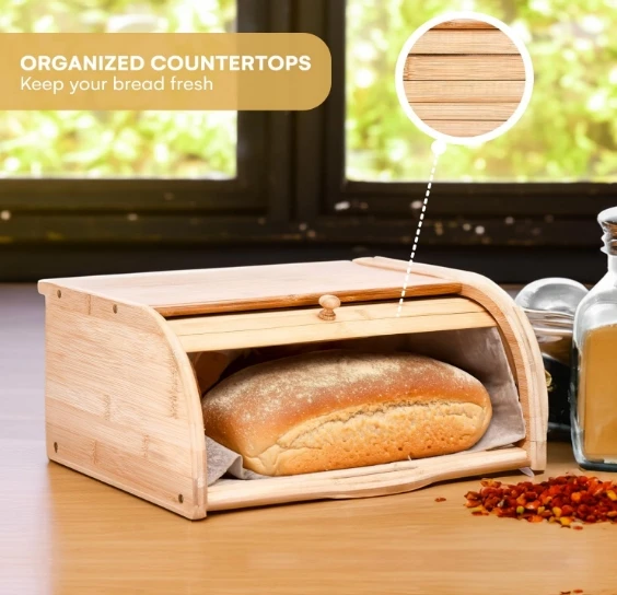 Breadbox For Kitchen Countertop Vintage Style Bamboo Bread Box Wood ...