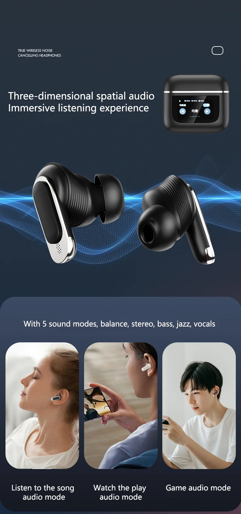M6 Smart Touch Screen Wireless TWS Stereo Clear Sound Headset ANC Noise ...