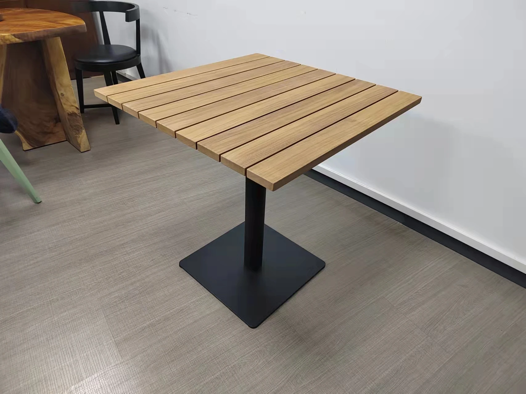 Restaurant Outdoor Teak Slat Square Table - Natural Wood