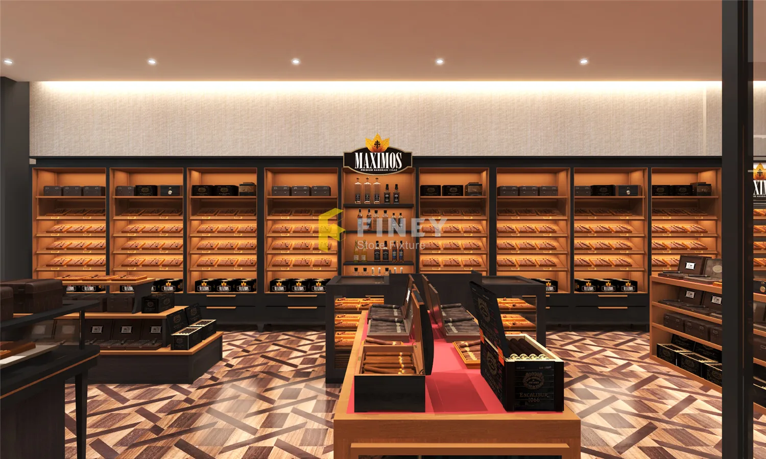 Custom Cigar Store Interior Design - Wood & Glass Displays