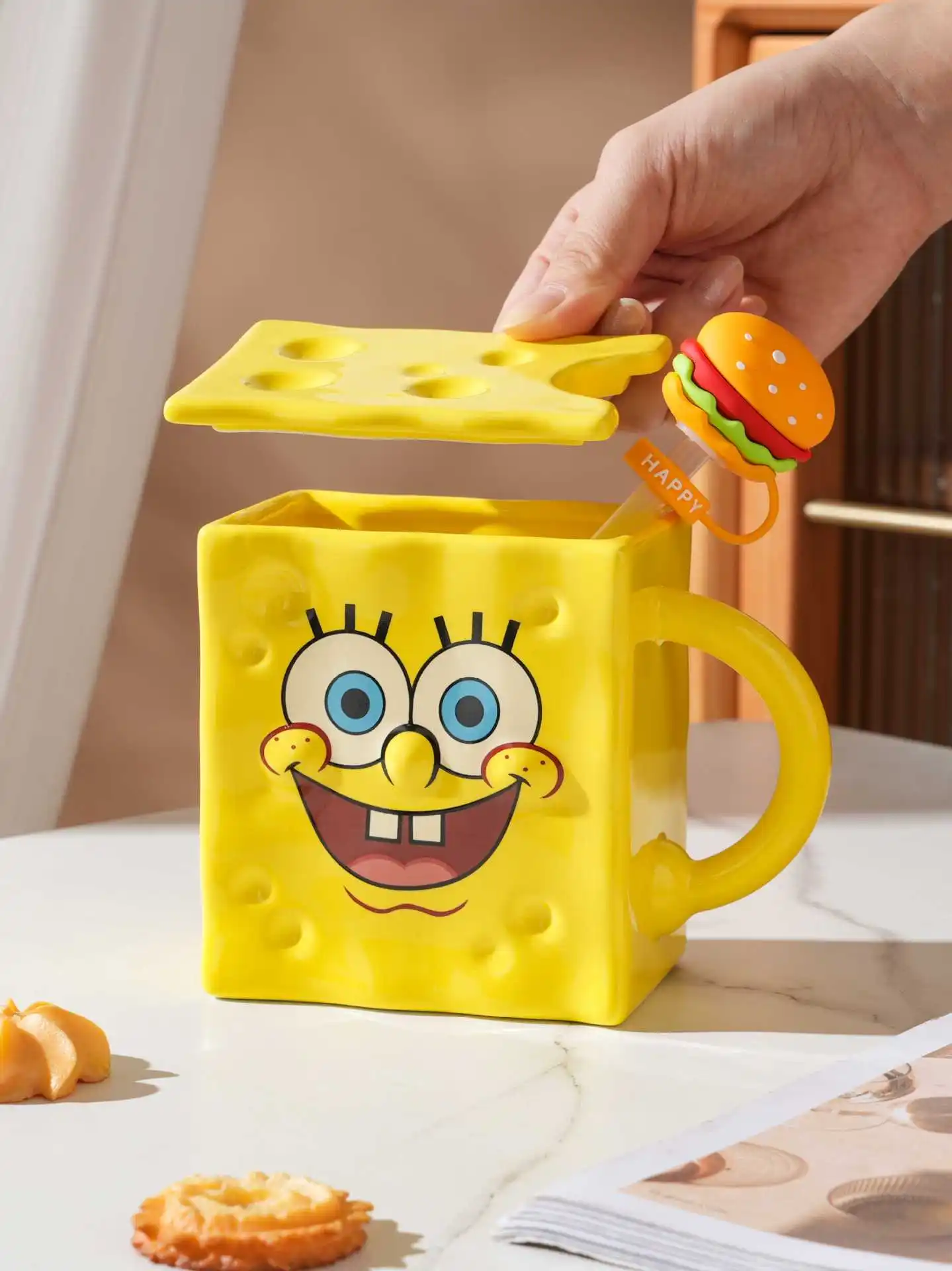 Spongebob Squarepants Mug with Lid - Creative Ceramic Cup