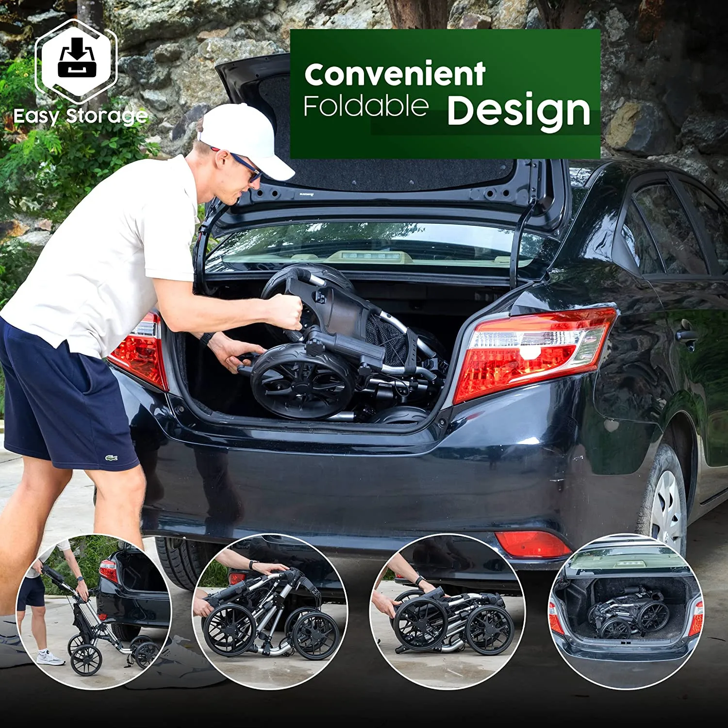 Gp New 4 Wheel Golf Push Cart Golf Trolley With Foot Brake And Umbrella ...