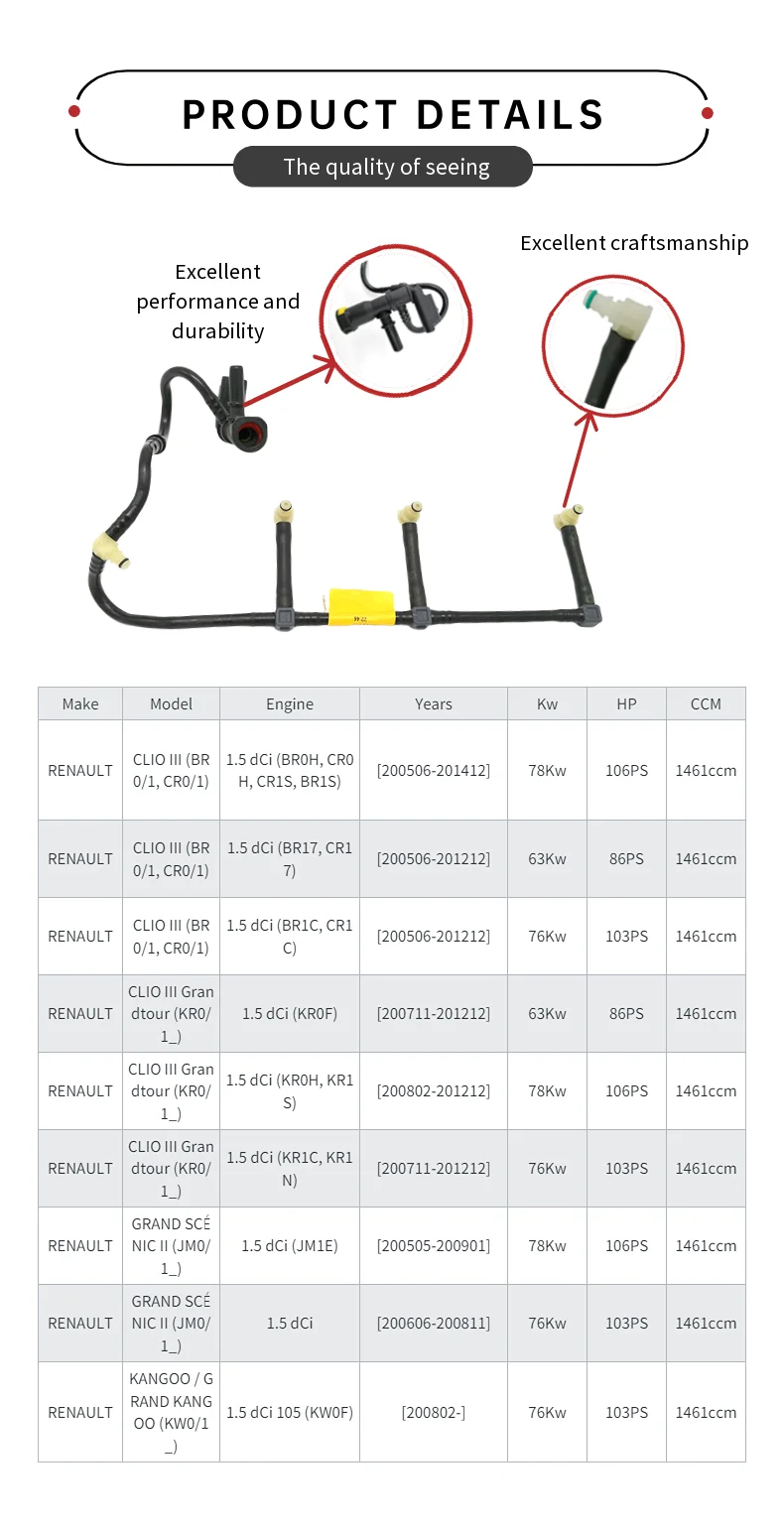 Leak off Pipe for Renault Scenic Siemens 1.5dc - OEM 8200922103