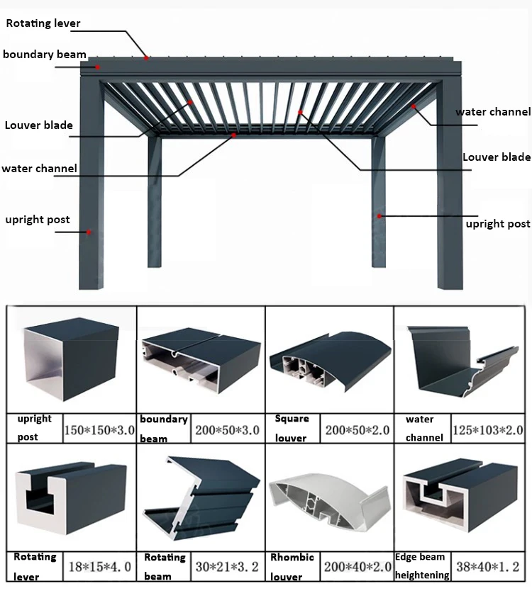 Motorized Aluminum Pergola with Louvered Roof Gazebo
