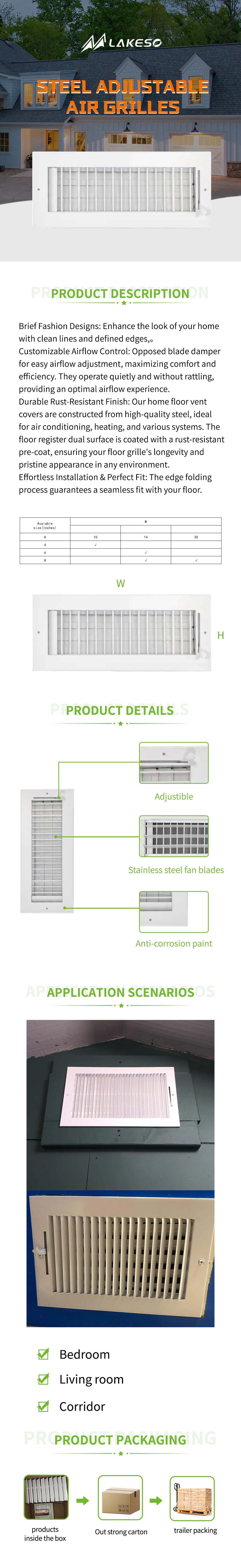 Lakeso Steel Adjustable Curved Blade Grilles And Registers Hvac Single ...
