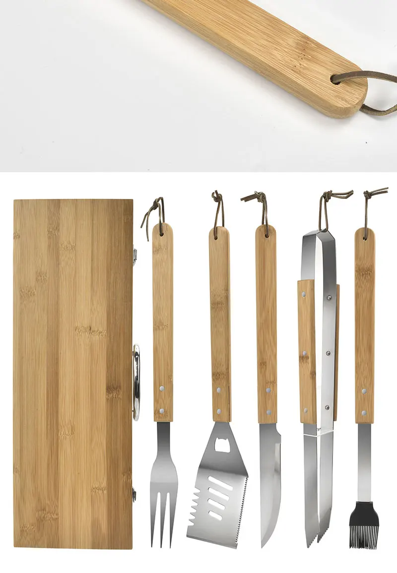 5 Piece Bamboo Handle BBQ Set - Durable & Versatile Tools