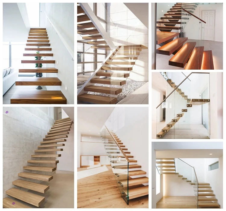 Indoor Solid Wood Floating Staircase Steps System - Modern Design, Easy ...