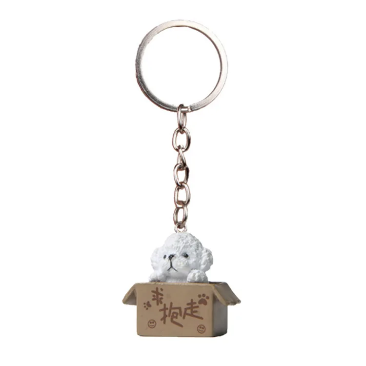 Cute Little Carton Box Dog Keychain for Women Men 5 Color