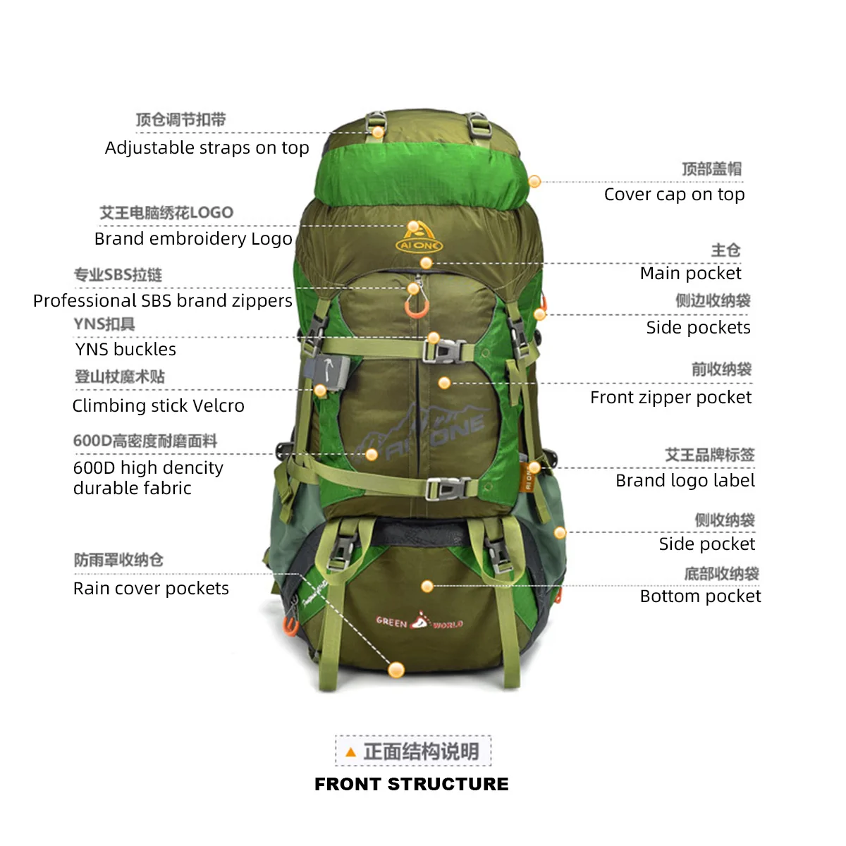 Custom Trekking Camping Bag 50 L Waterproof Durable Outdoor Climbing ...